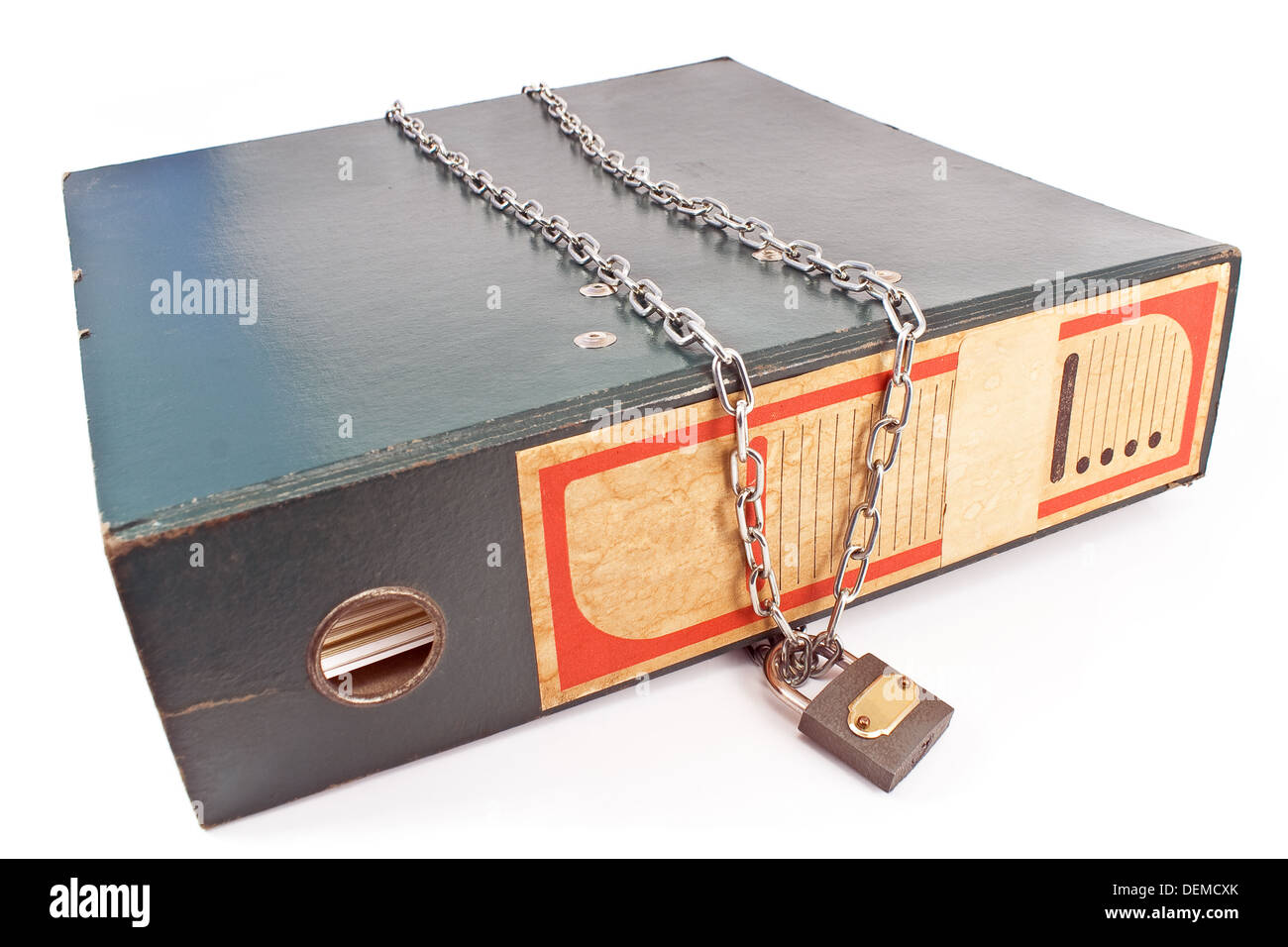Old office folder with padlock and chain isolated on white Stock Photo ...