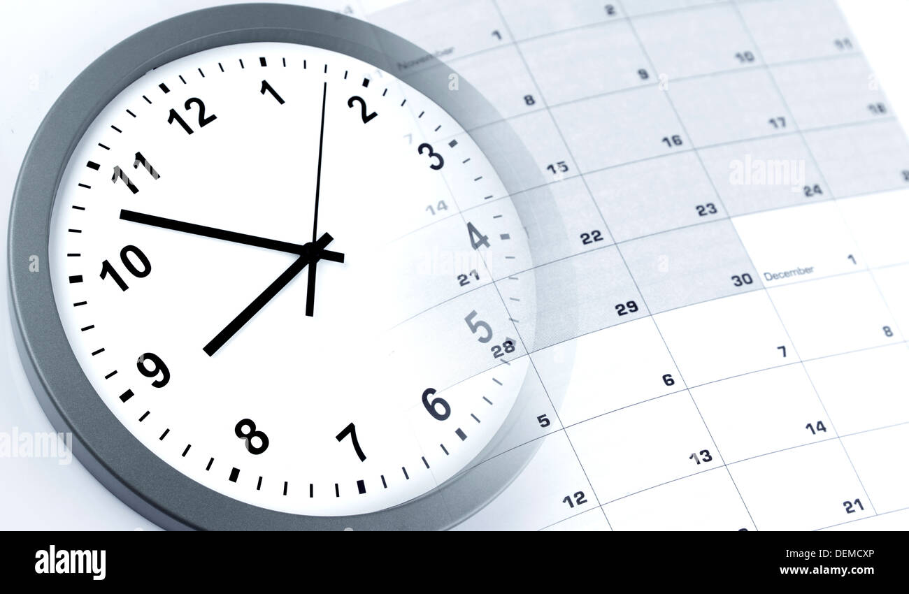 Clock face and calendar composite Stock Photo - Alamy