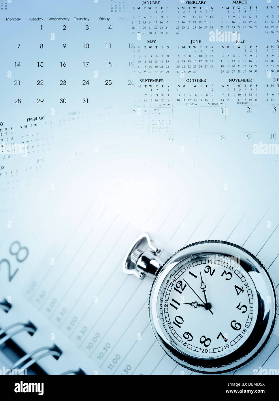 Pocket watch and calendar composite Stock Photo - Alamy