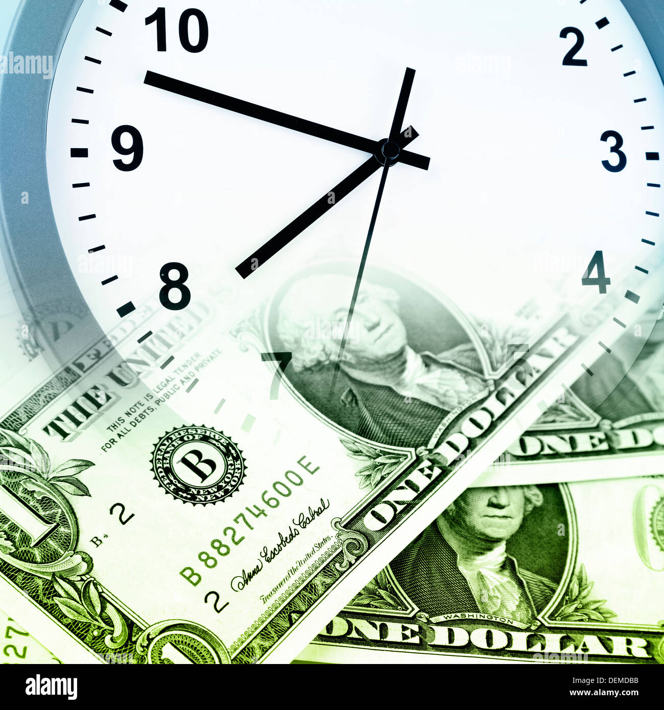 Clock and banknotes. Time is money concept Stock Photo - Alamy