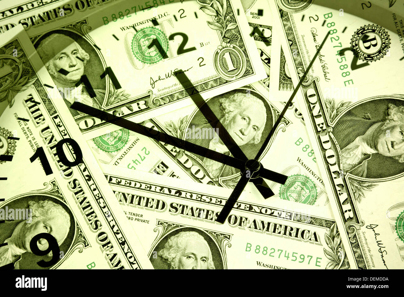 Clock and banknotes. Time is money concept Stock Photo - Alamy