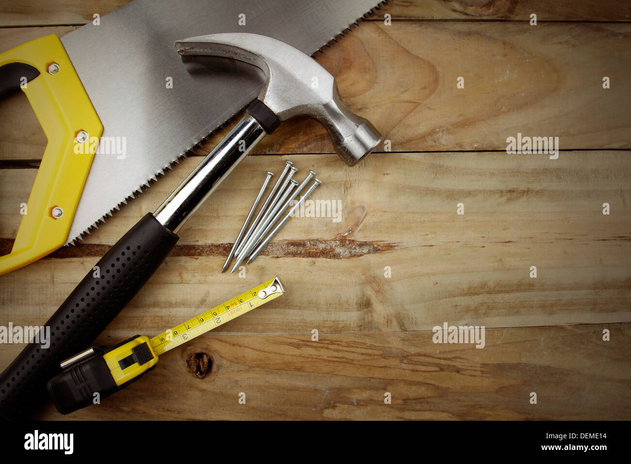 Hammer nails tape measure saw hi-res stock photography and images - Alamy