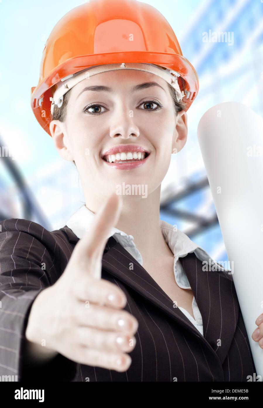 a beautiful young architector in a hardhat Stock Photo - Alamy
