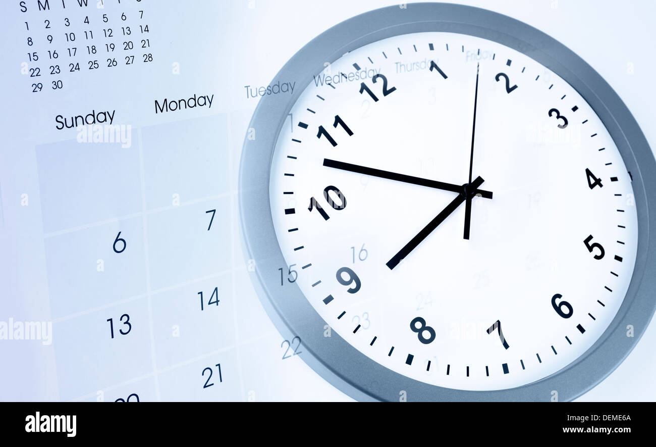 Clock face and calendar composite Stock Photo - Alamy