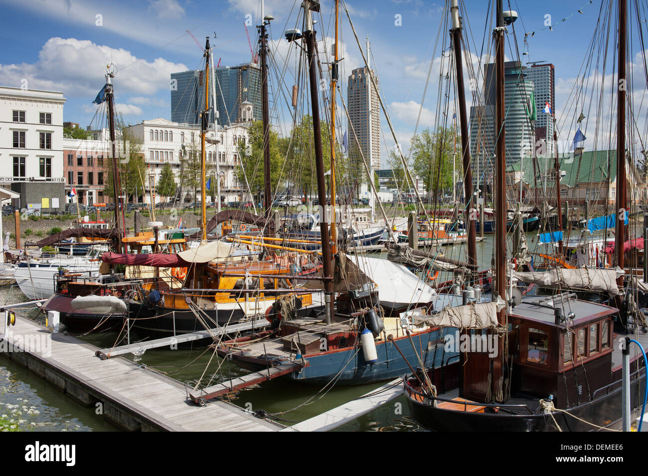 Sailboats moored at Rotterdam city marina in Netherlands, South Holland ...