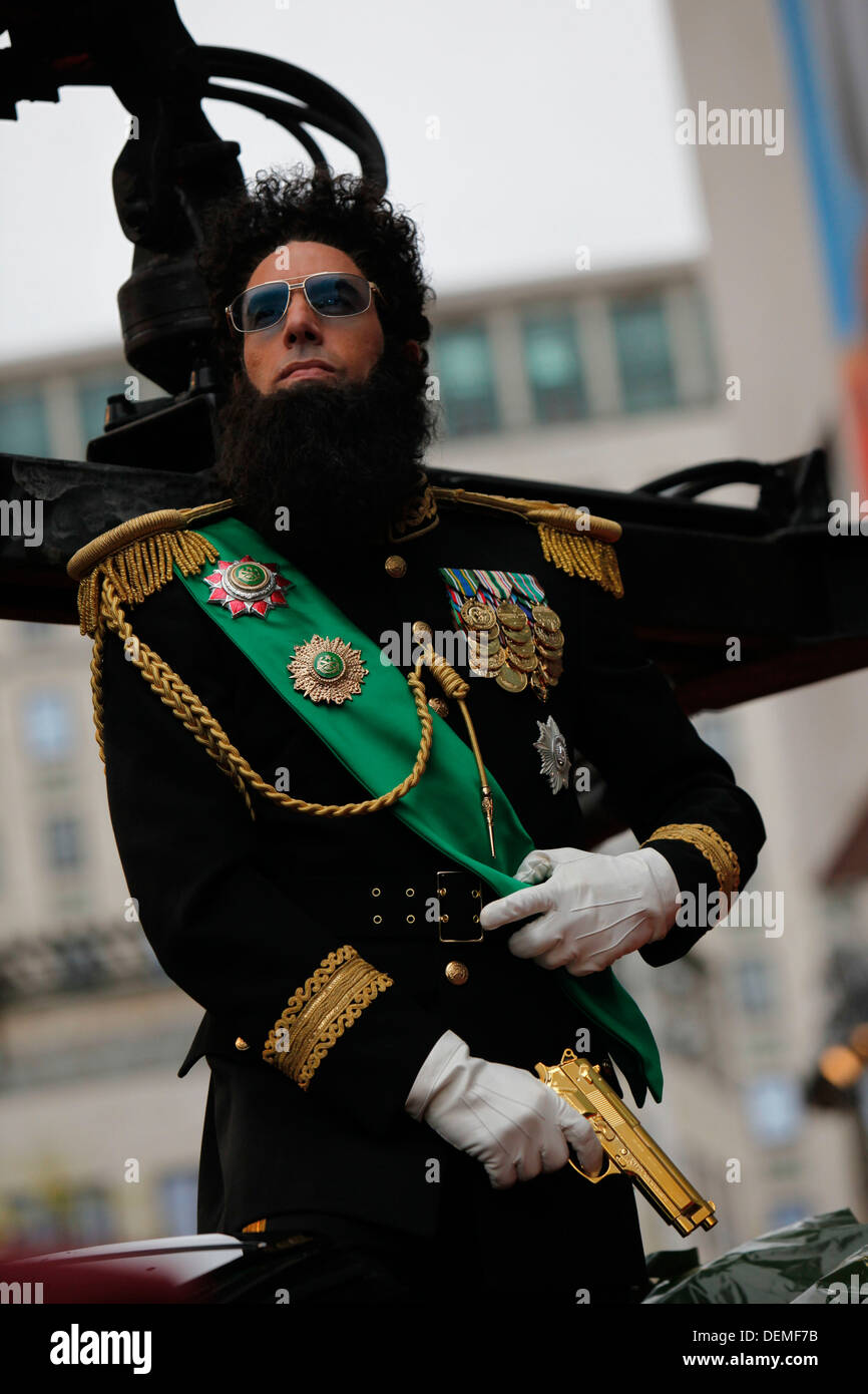 British actor/comedian Sacha Baron Cohen (C) arrives in character as ...
