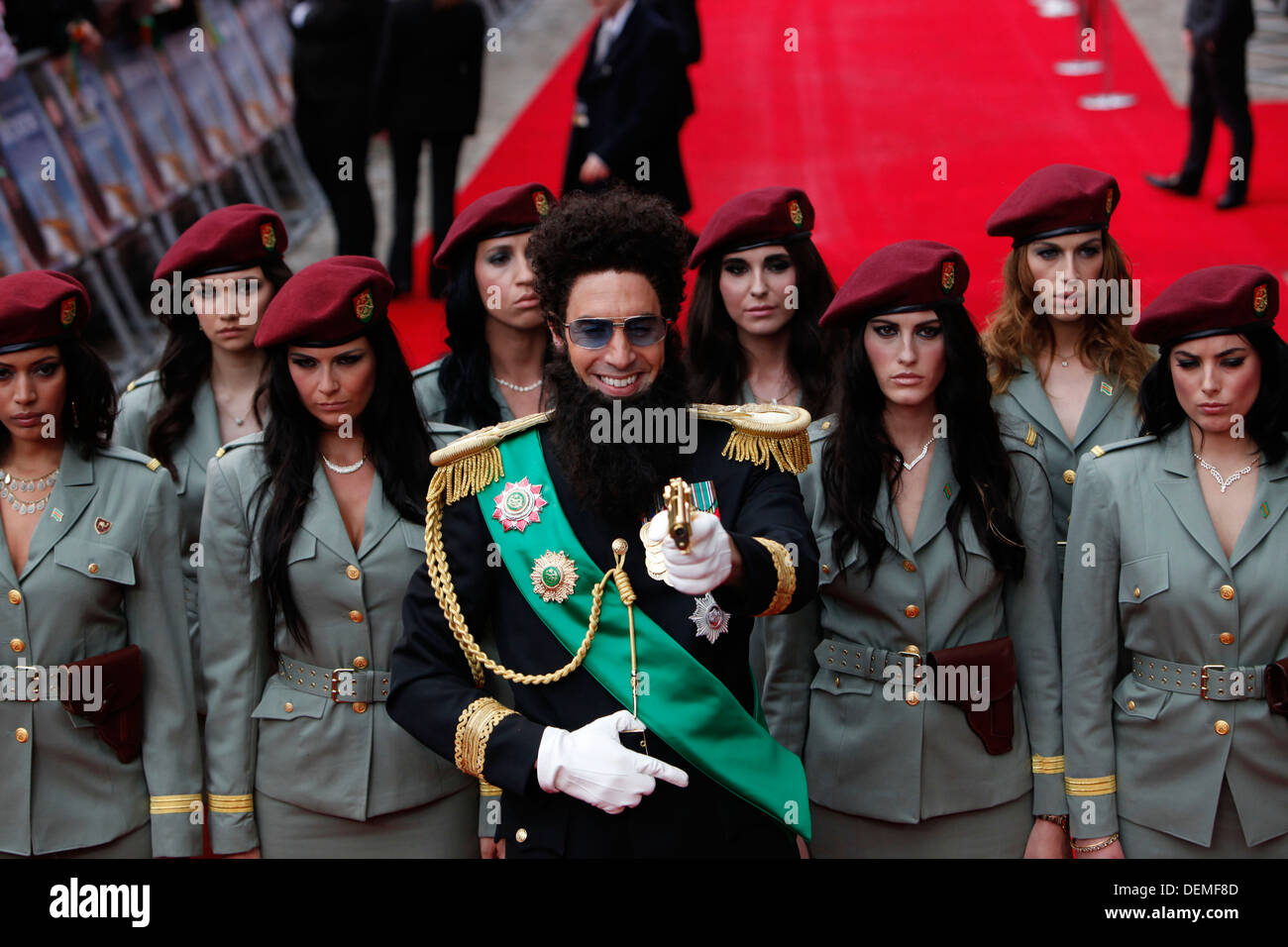 British actor/comedian Sacha Baron Cohen (C) arrives in character as ...