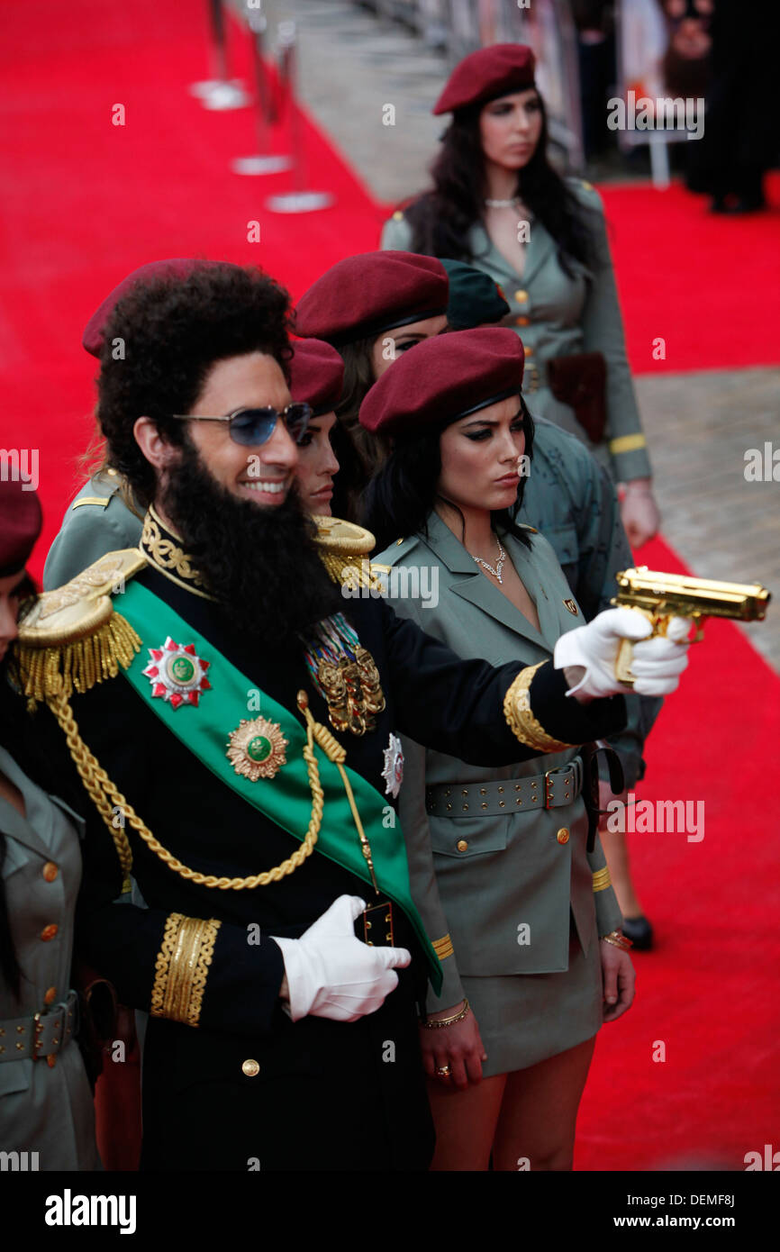 British actor/comedian Sacha Baron Cohen (C) arrives in character as ...