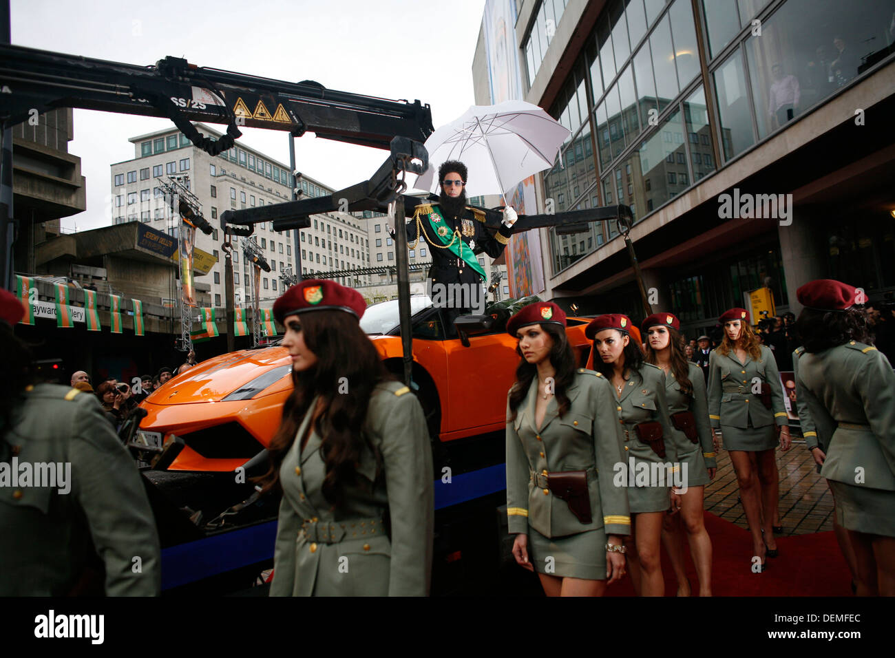 British actor/comedian Sacha Baron Cohen (C) arrives in character as ...