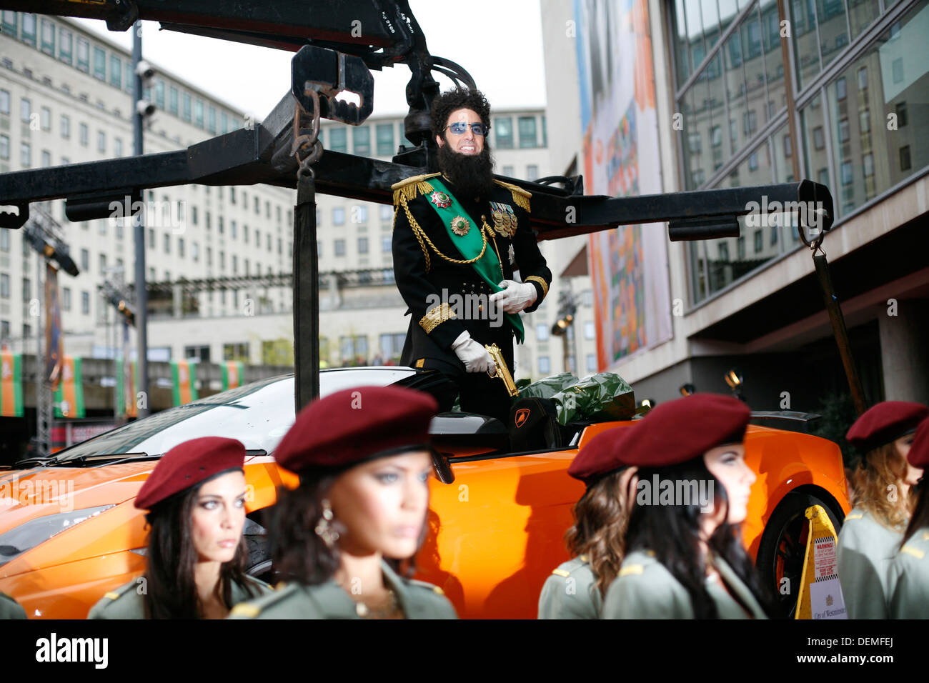 British actor/comedian Sacha Baron Cohen (C) arrives in character as ...