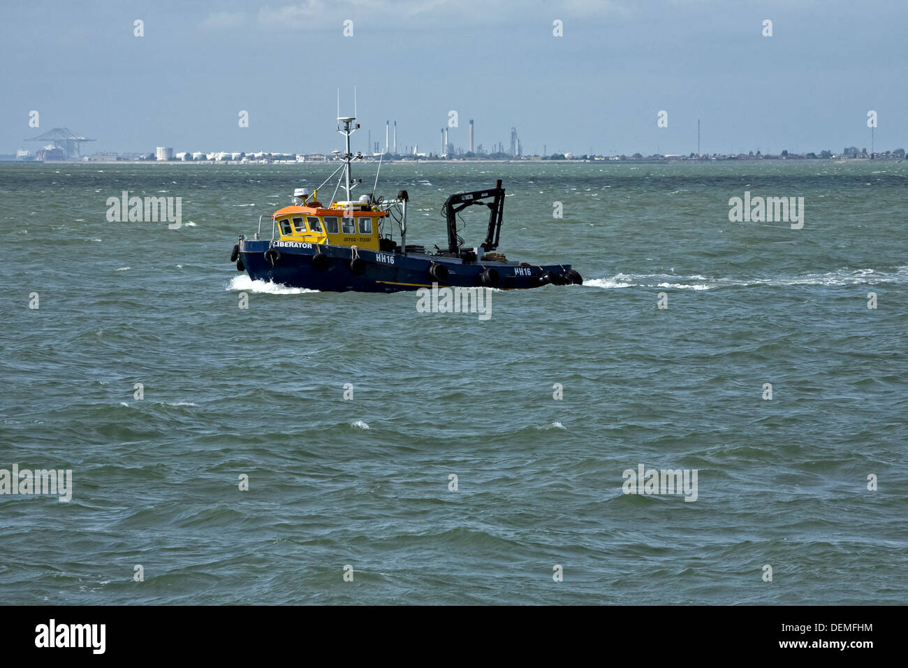 Shell Fishing Boat Out of Old Leigh with Coryton Oil Refinery and ...
