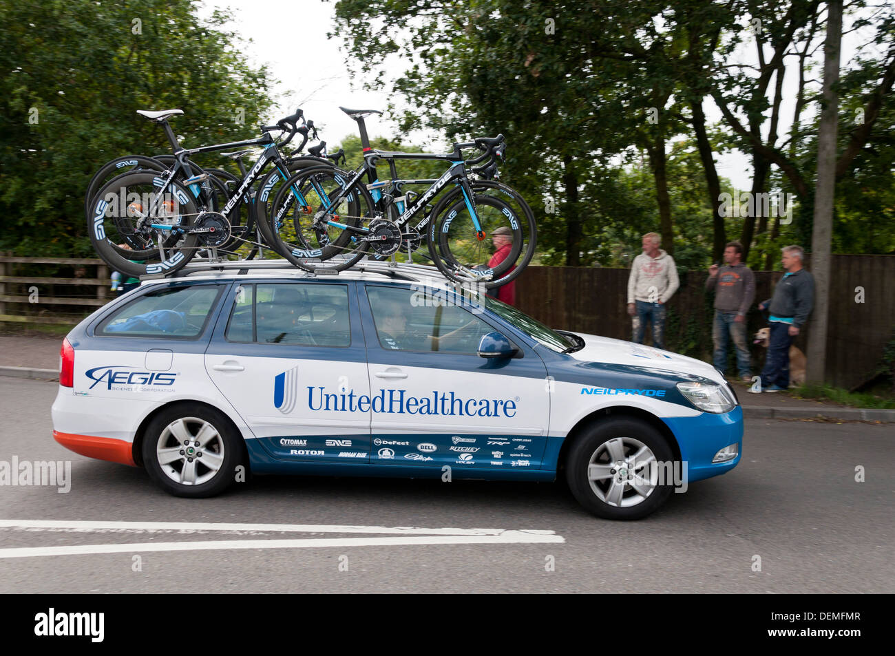 Professional cycle racing team support car vehicle during the 2013 Tour ...
