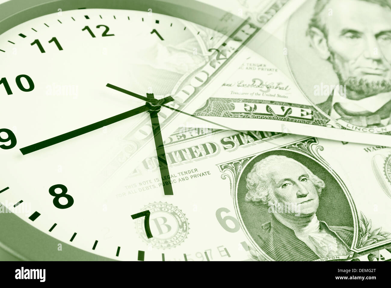 Clock and banknotes. Time is money concept Stock Photo - Alamy