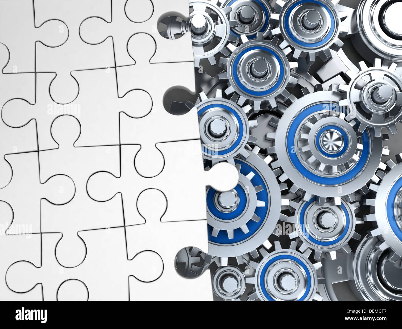 Abstract jigsaw-puzzle and gear (done in 3d Stock Photo - Alamy