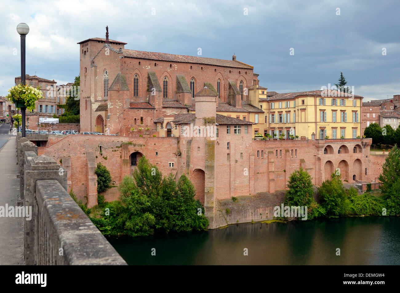 Abbey Saint Michel and fortifications along the Tarn river of the town ...