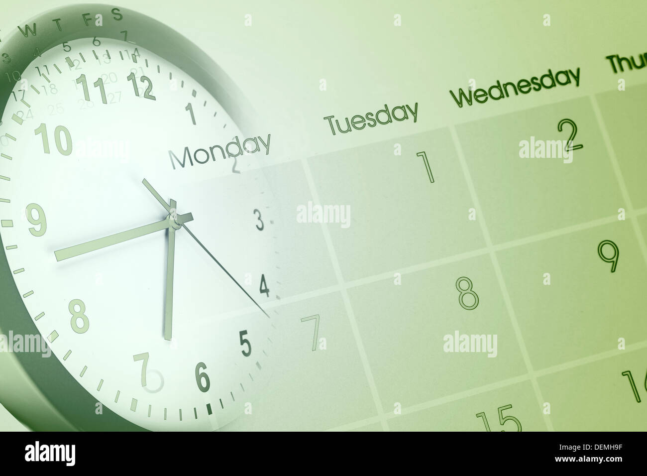 Clock face and calendar composite Stock Photo - Alamy