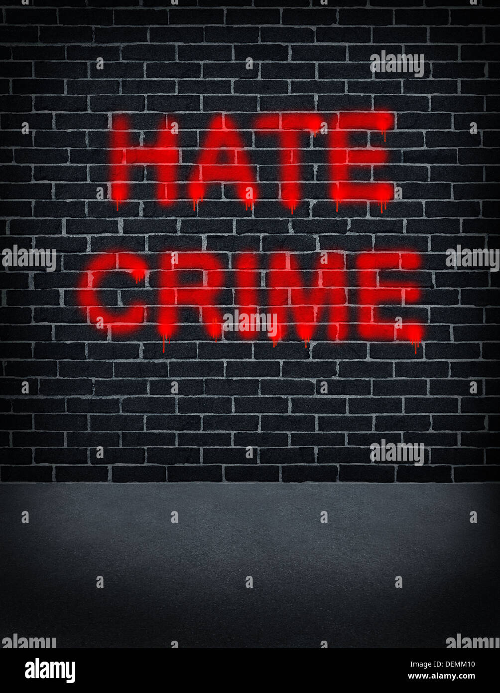 Hate crime social problem concept with a dark grey brick wall with ...