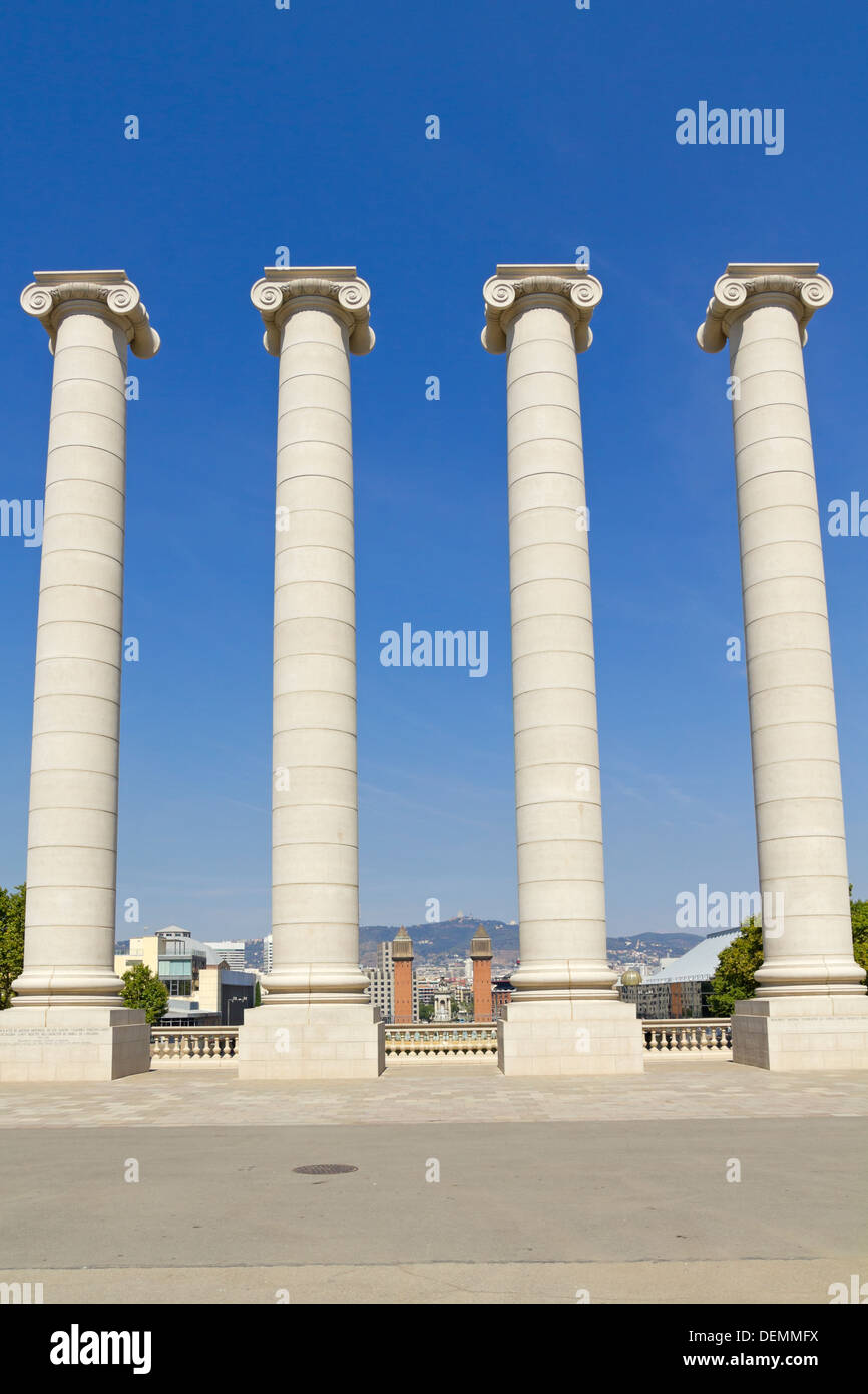 Four white columns near Royal palace. The columns, symbolizing the four ...