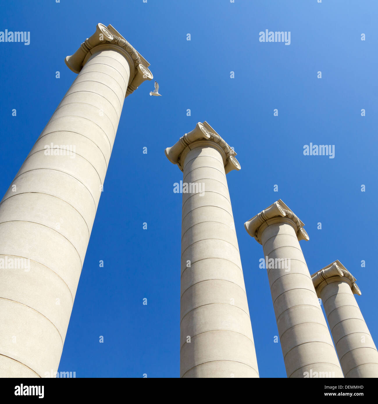 Four white columns near Royal palace. The columns, symbolizing the four ...