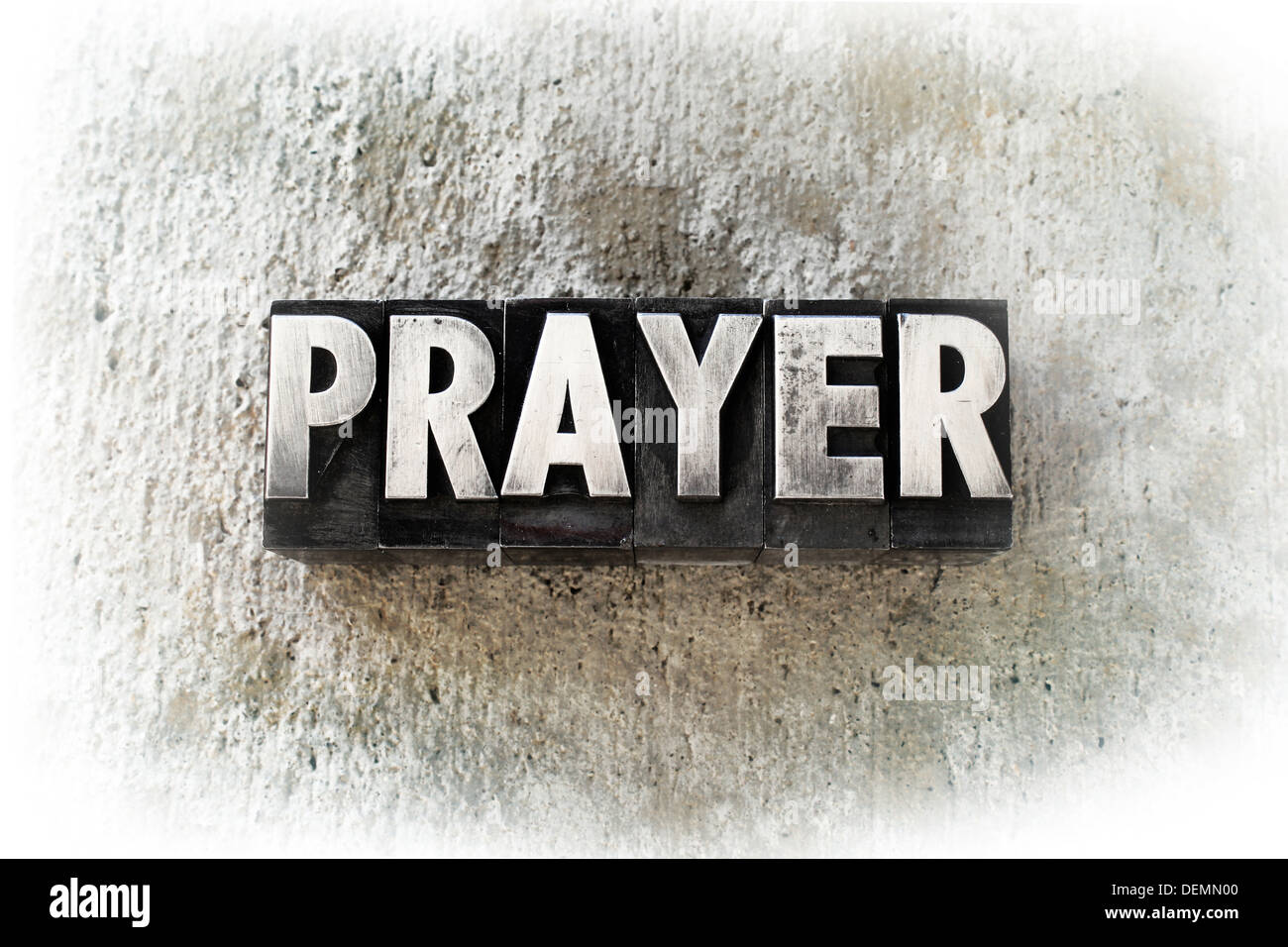 The word "PRAYER" written in old vintage letterpress type Stock Photo ...