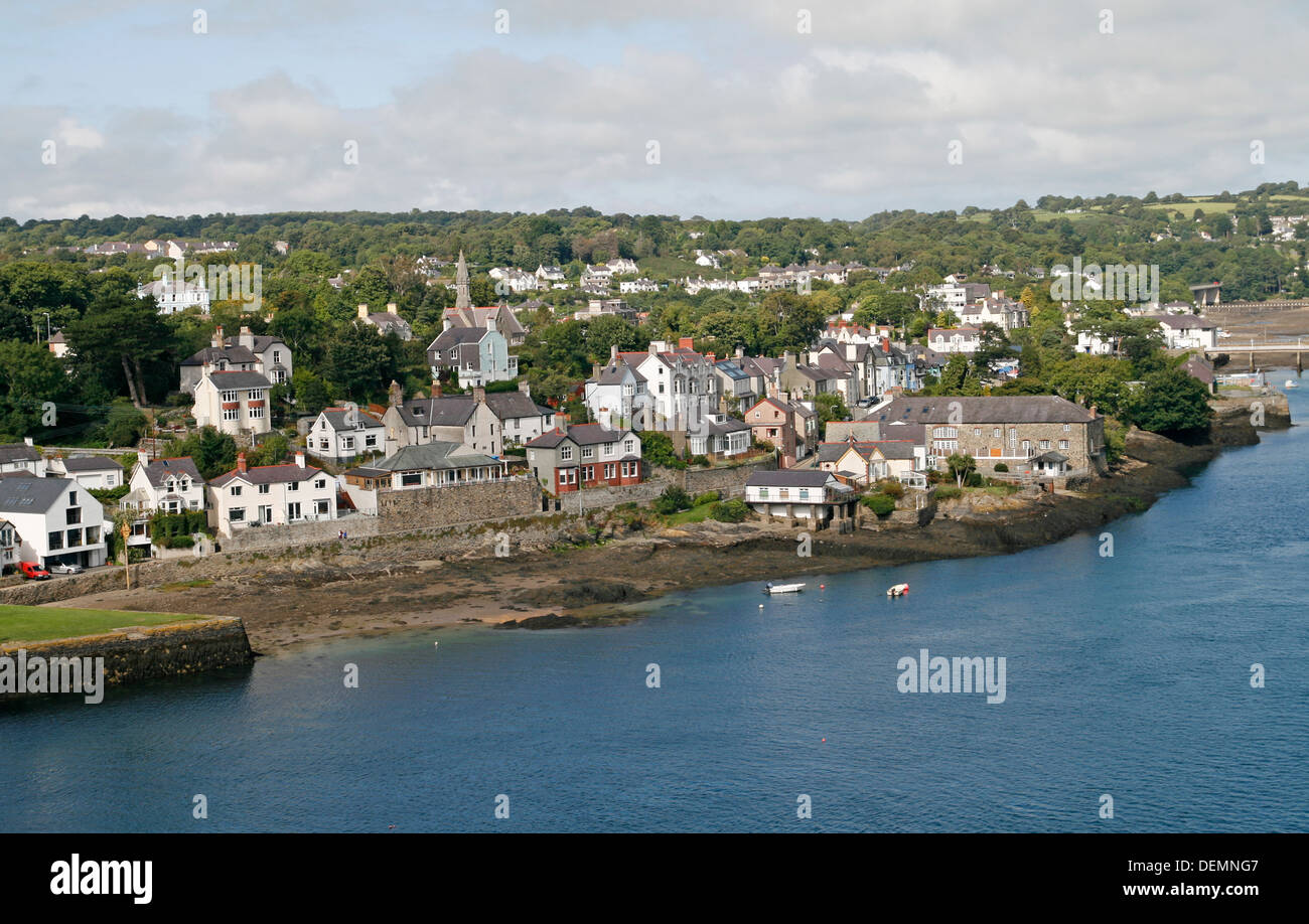 Menai Bridge village from Menai Bridge Isle of Anglesey Wales UK Stock ...