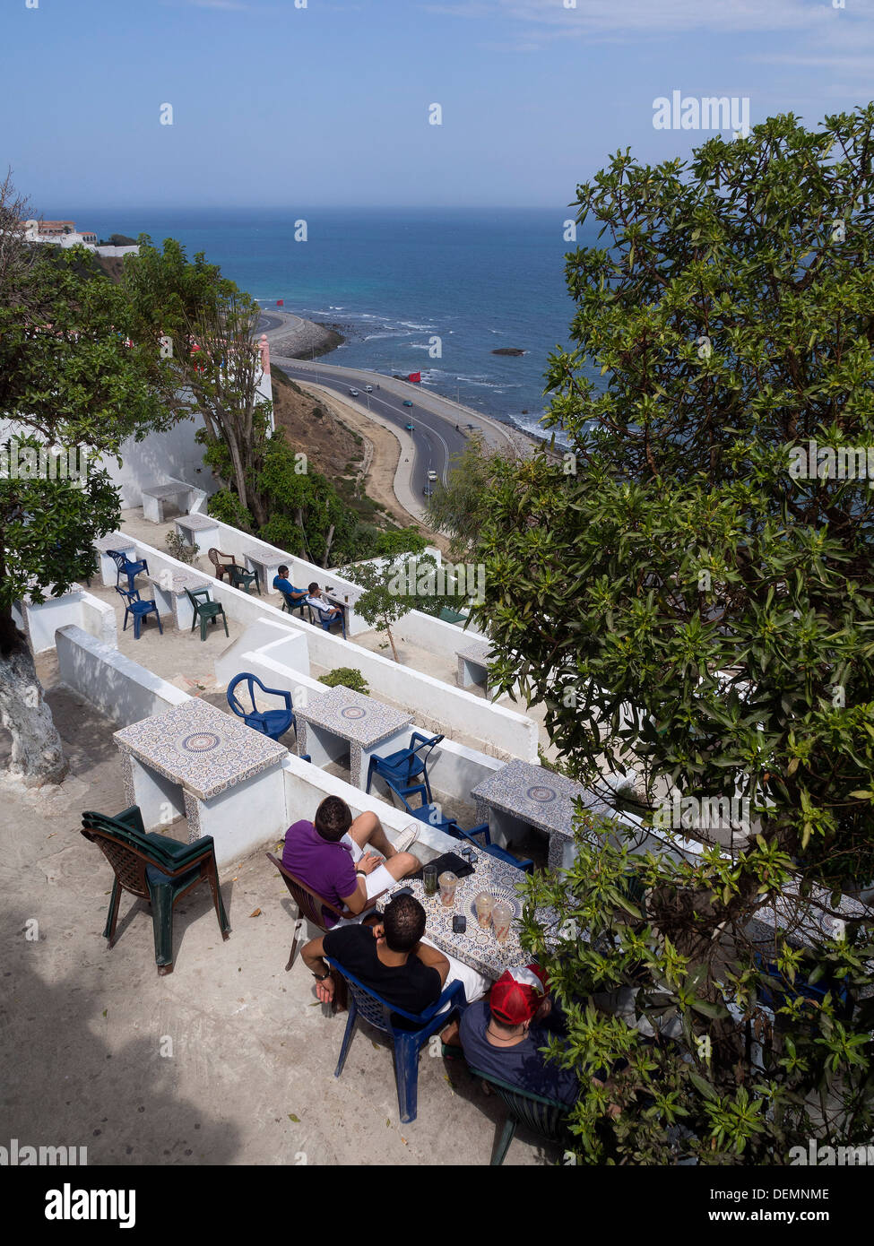 Outdoors cafe next to the sea in Tangier, Morocco Stock Photo - Alamy