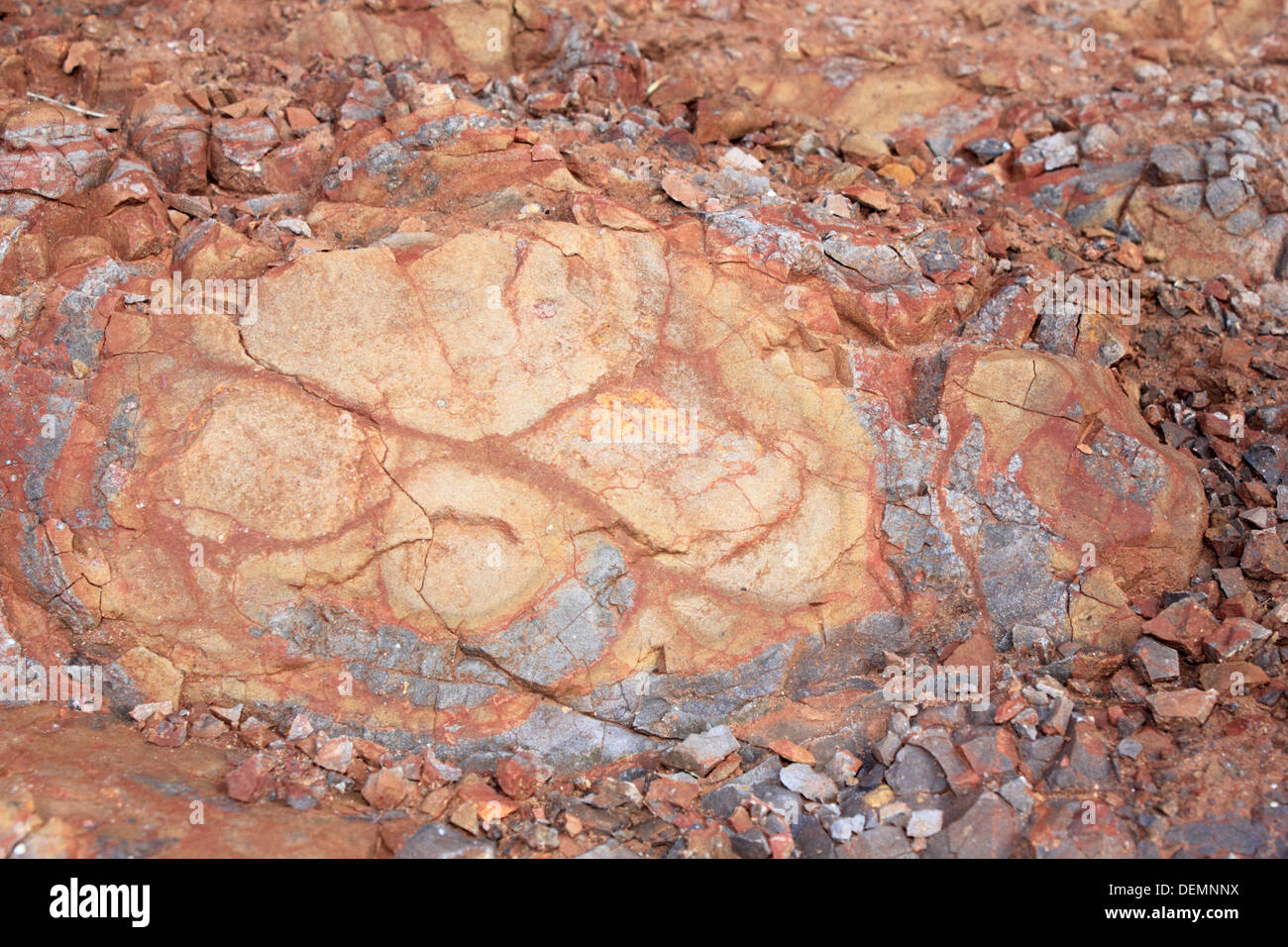 Volcanic inclusion in red rocks at Giant's Causeway near Bushmills ...