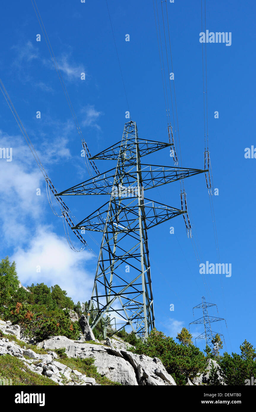 Pylons carrying power supply lines through the Gemmi Pass, Switzerland ...
