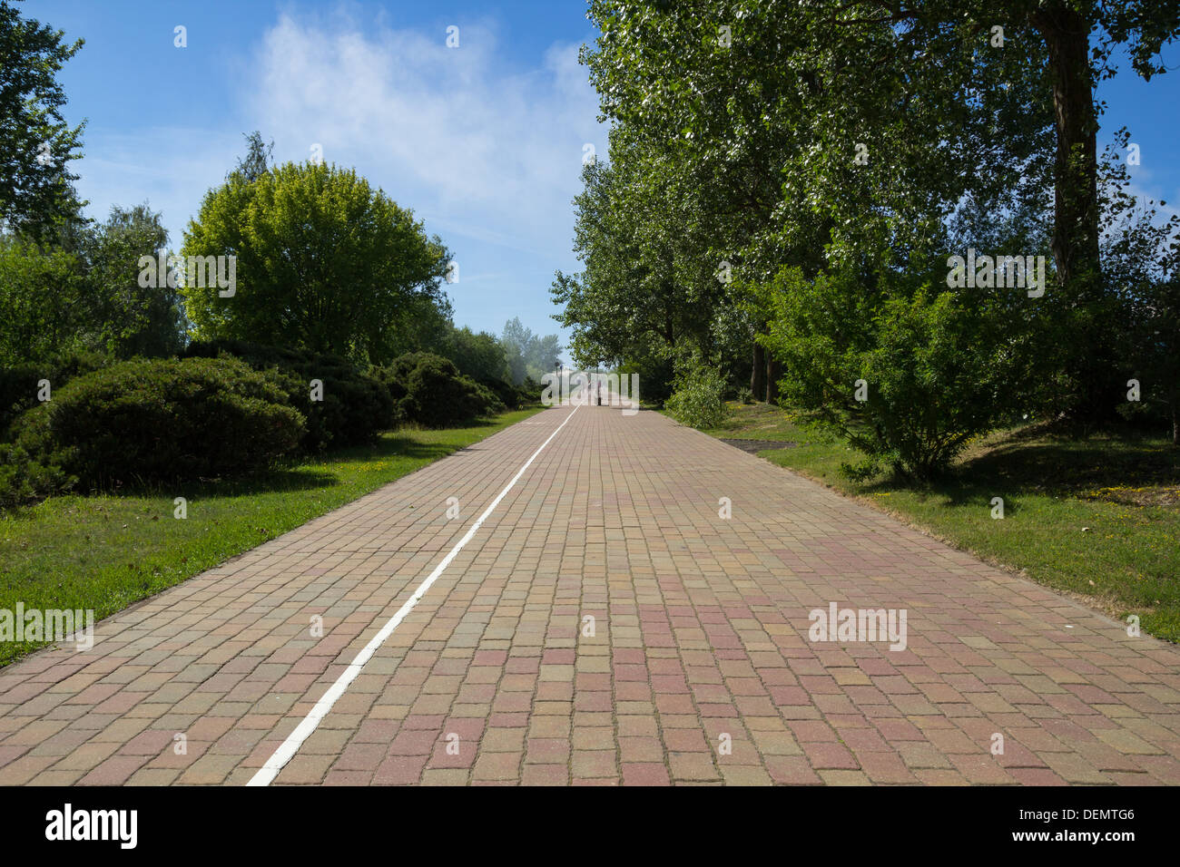 empty paved walking path through the park to the beach Stock Photo - Alamy