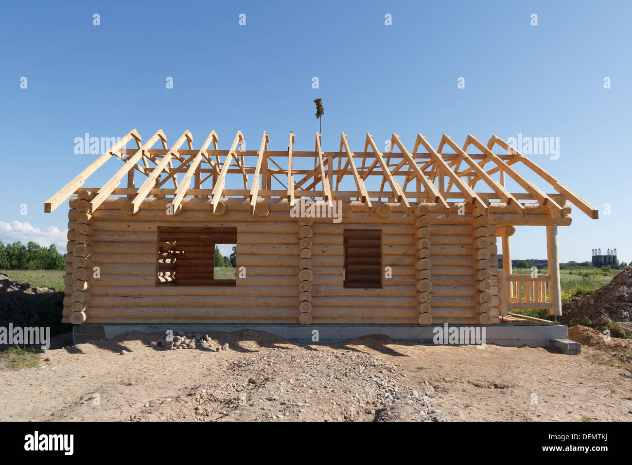 new wooden house built from logs Stock Photo - Alamy