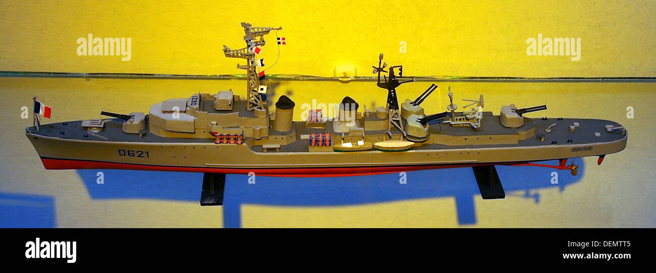 The scale model of Le Surcouf, a French destroyer escort ship, is ...