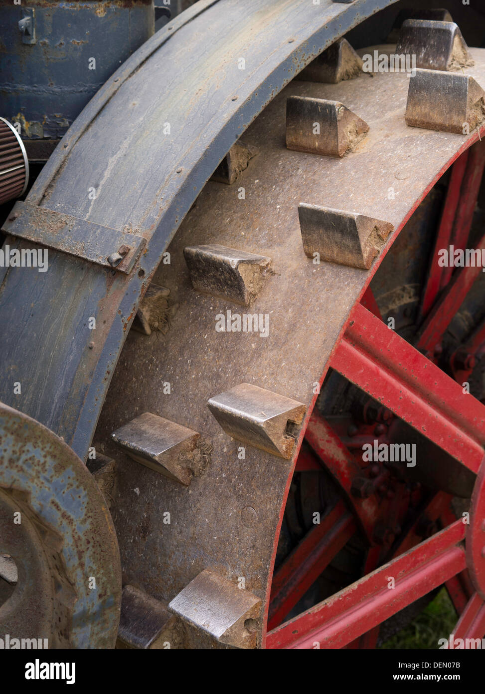 View of step and rear wheel with lugs, antique J.I. Case steam tractor ...