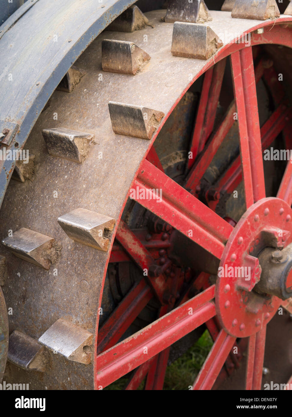 View of step and rear wheel with lugs, antique J.I. Case steam tractor ...