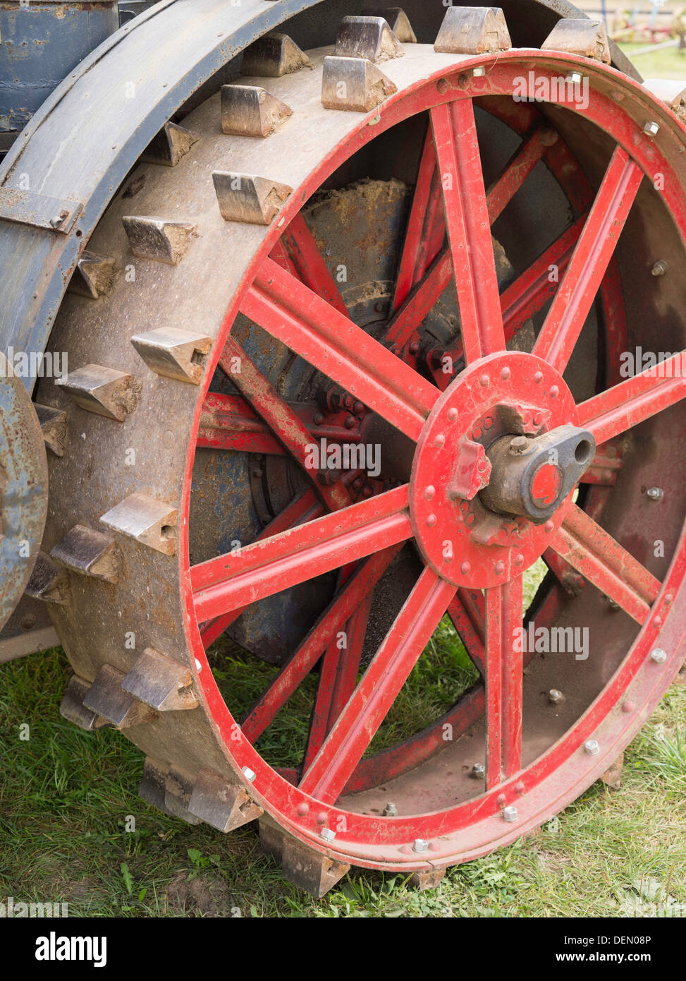 View of step and rear wheel with lugs, antique J.I. Case steam tractor ...