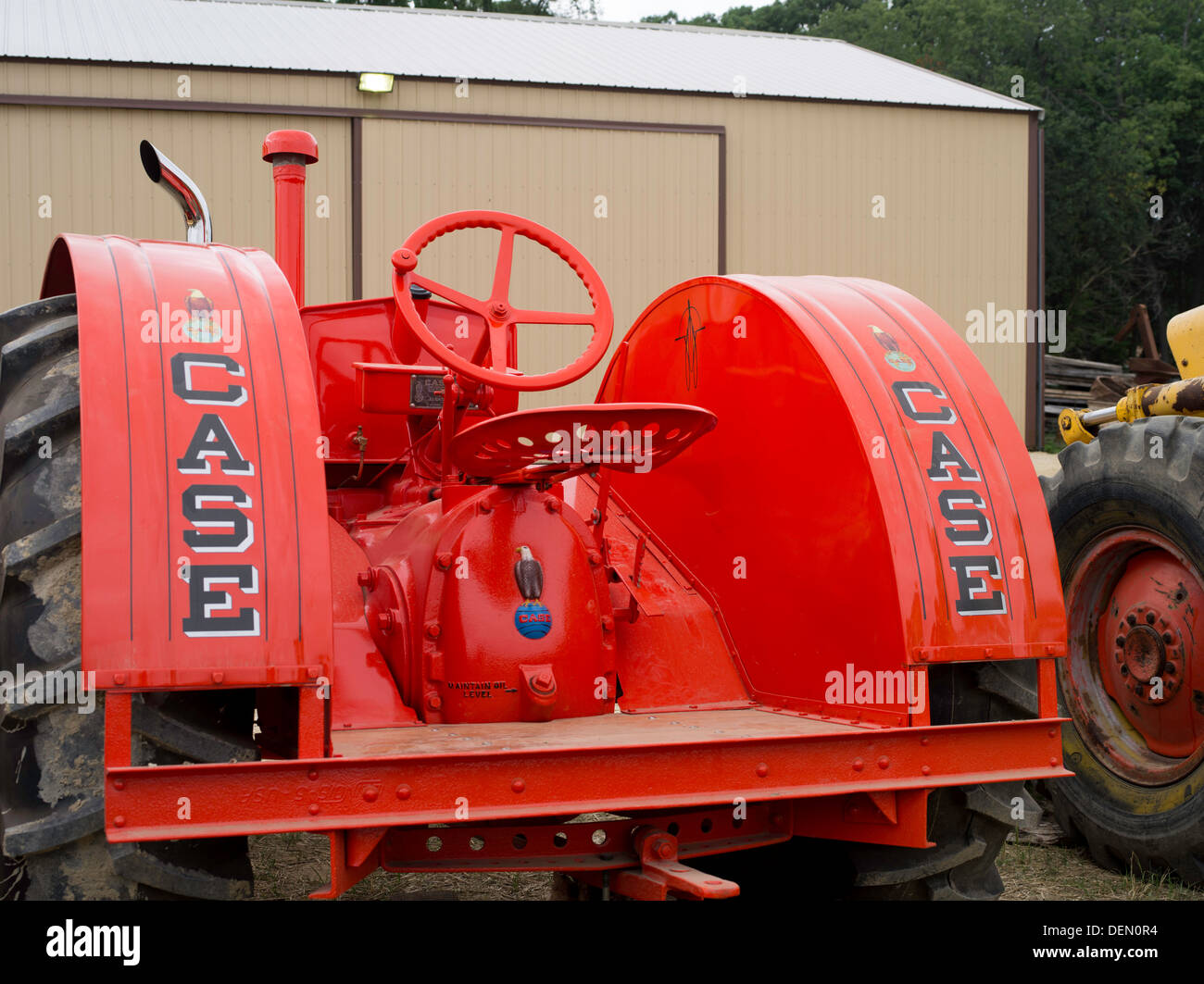 Rear view of an old, J.I. Case Diesel tractor; Rock River Thresheree ...