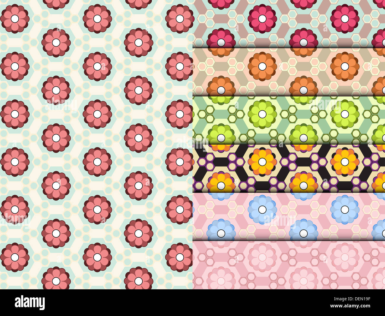 Seamless Flower Pattern Colorful Set Stock Photo - Alamy