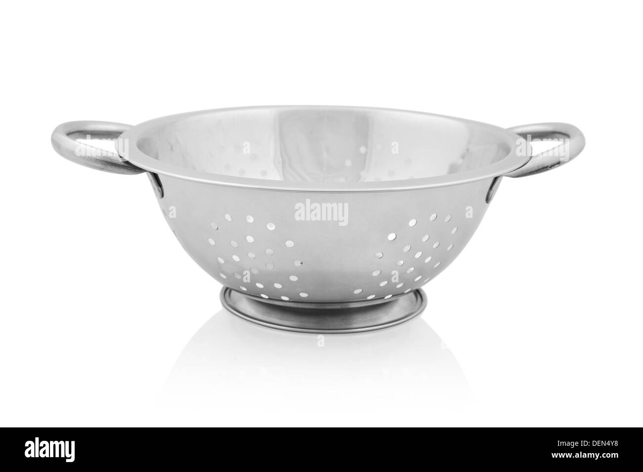 Metal colander isolated on white background. Clipping path included ...