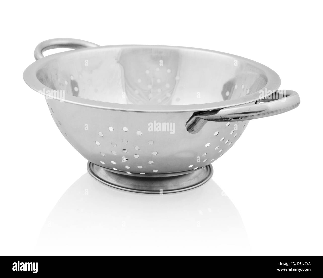 Metal colander isolated on white background. Clipping path included ...