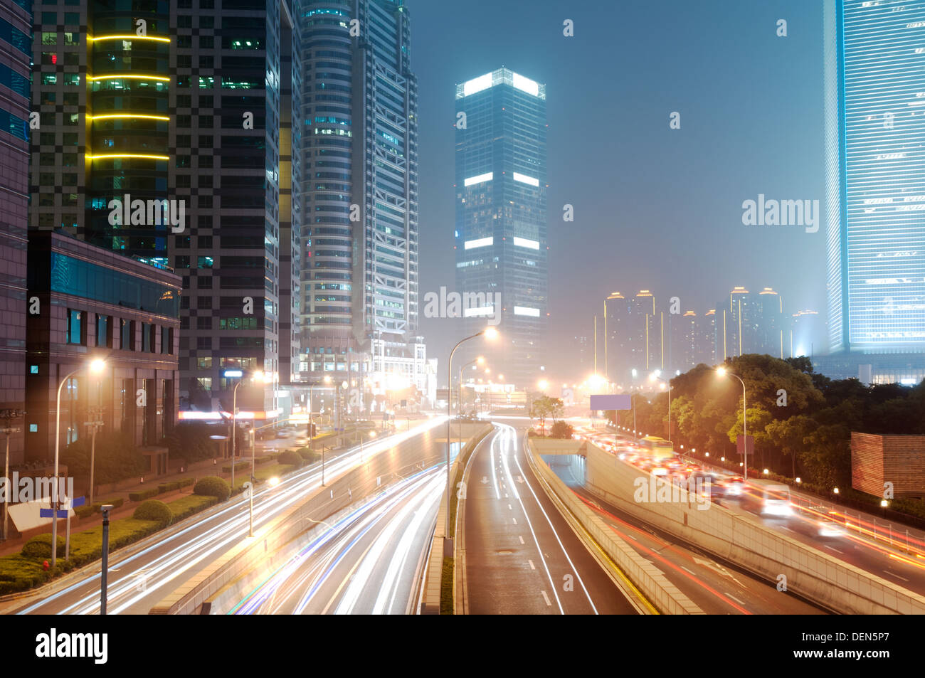 Shanghai Lujiazui Finance & Trade Zone modern city night background ...