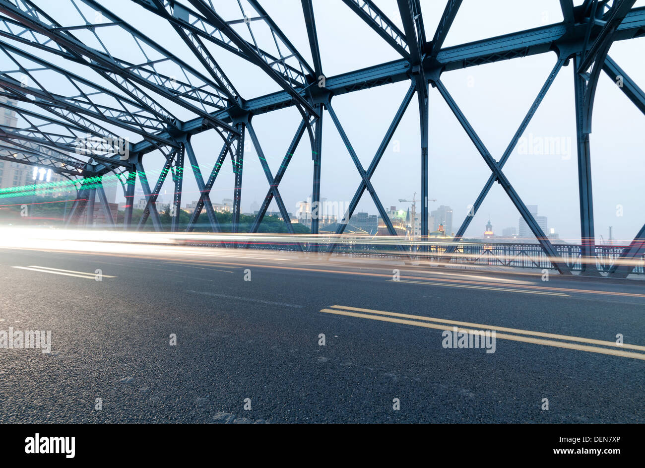 Night traffic lights inside of the Garden Bridge of shanghai china ...