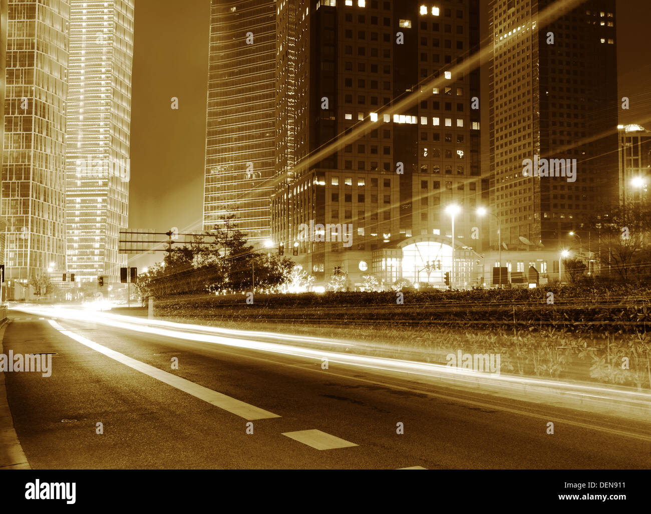 moving car with blur light through city at night Stock Photo - Alamy