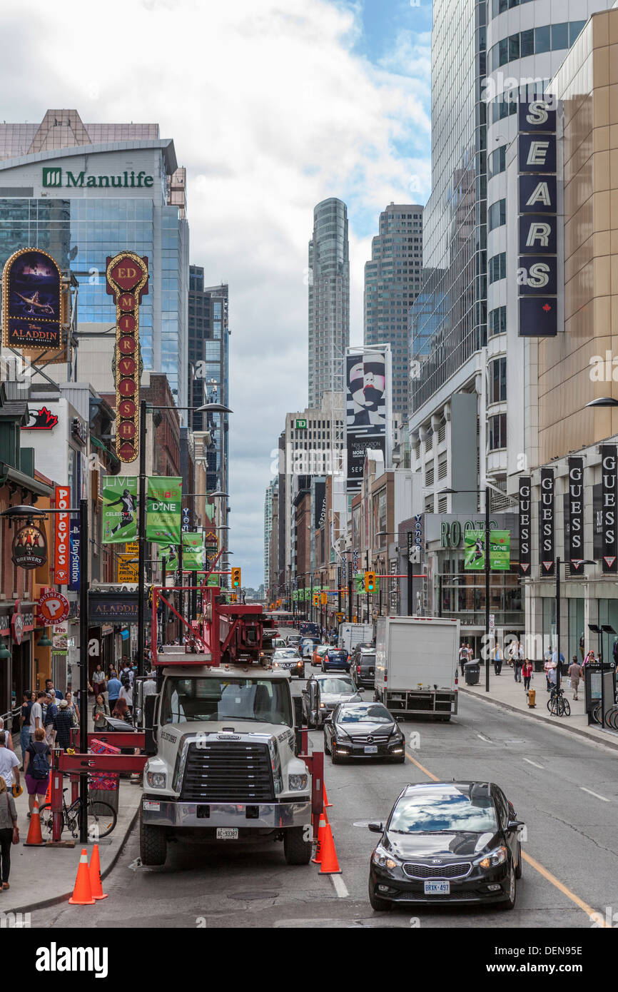View of Yonge Street from Dundas Square - Sears store, shops ...