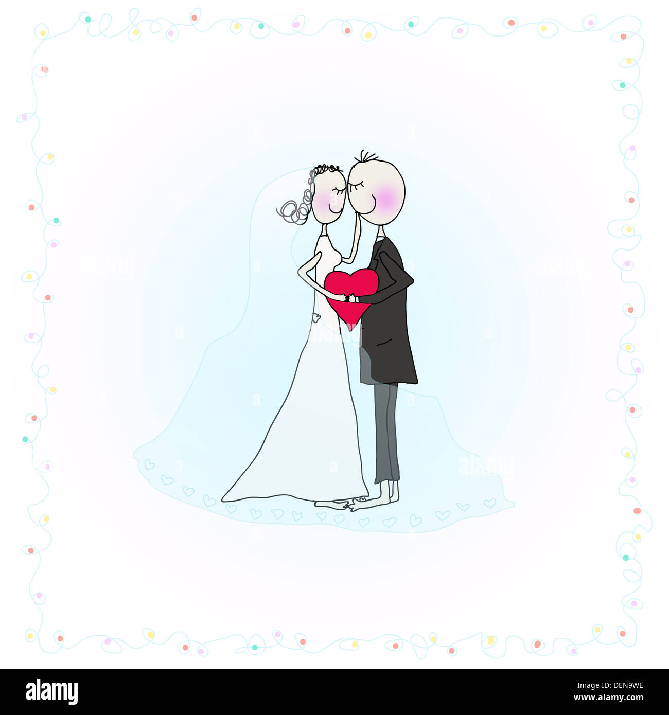 Vector illustration. Cute wedding couple holding red heart Stock Photo ...