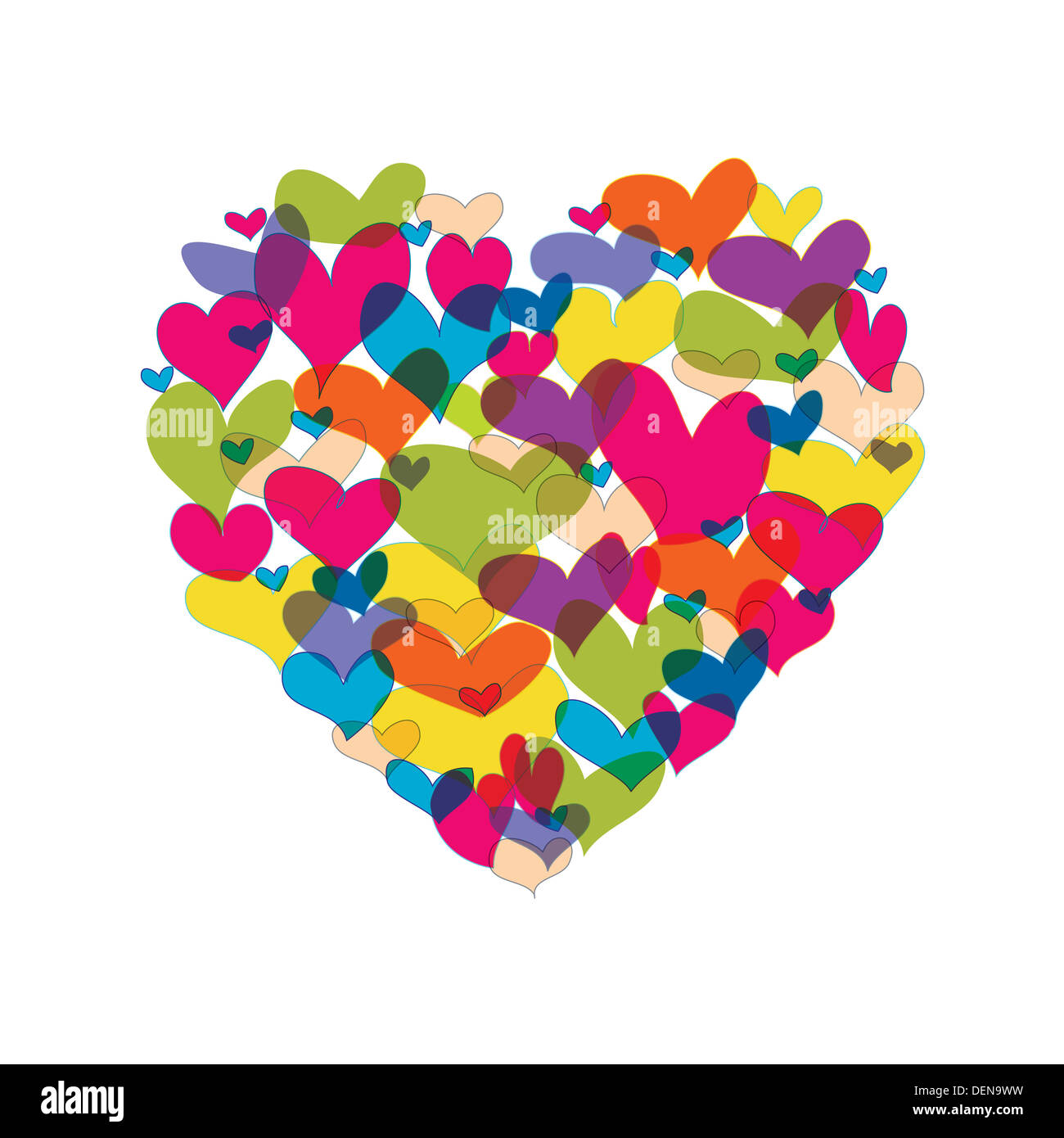 Vector illustration. Heart shape from many colorful hearts on white ...