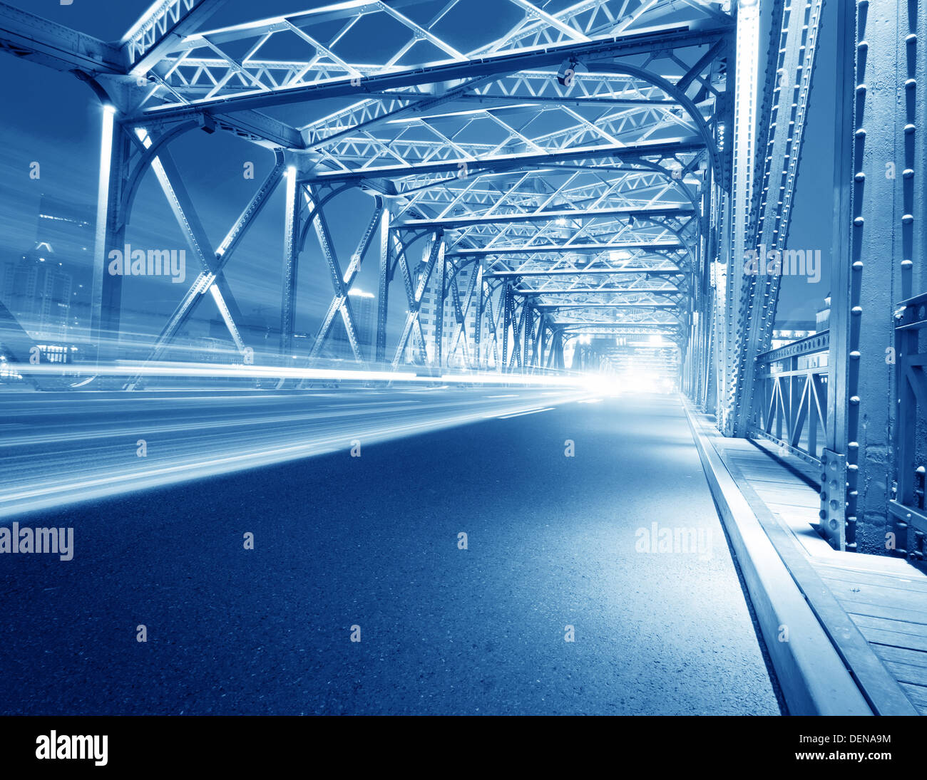 Night traffic lights inside of the Garden Bridge of shanghai china ...