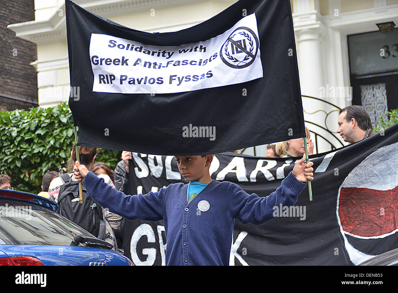 London, UK. 21st Sep, 2013. Several hundred Greek nationals and ...