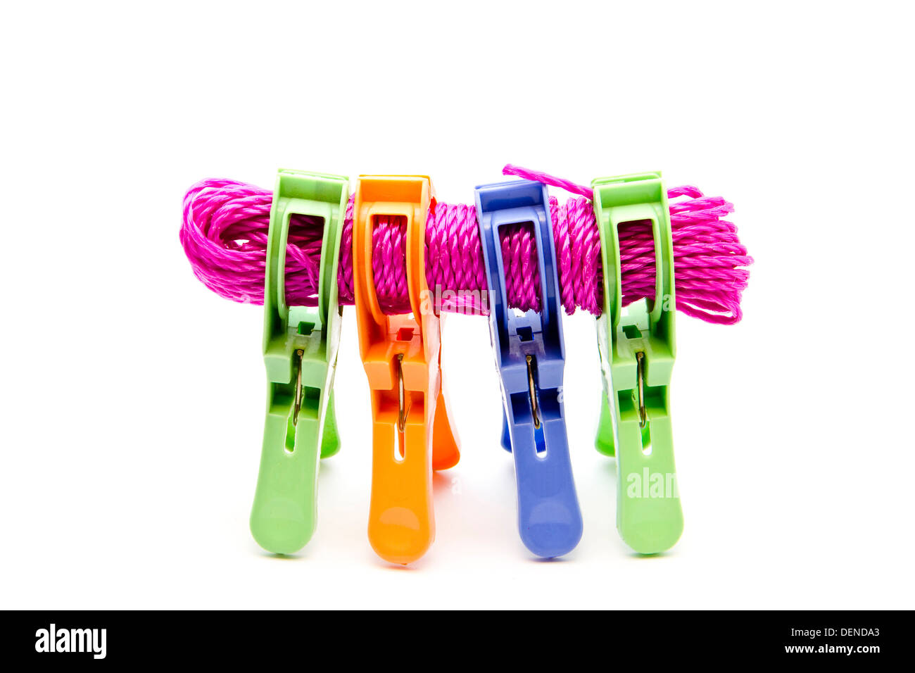 Clothesline with Clothespins on white background Stock Photo - Alamy