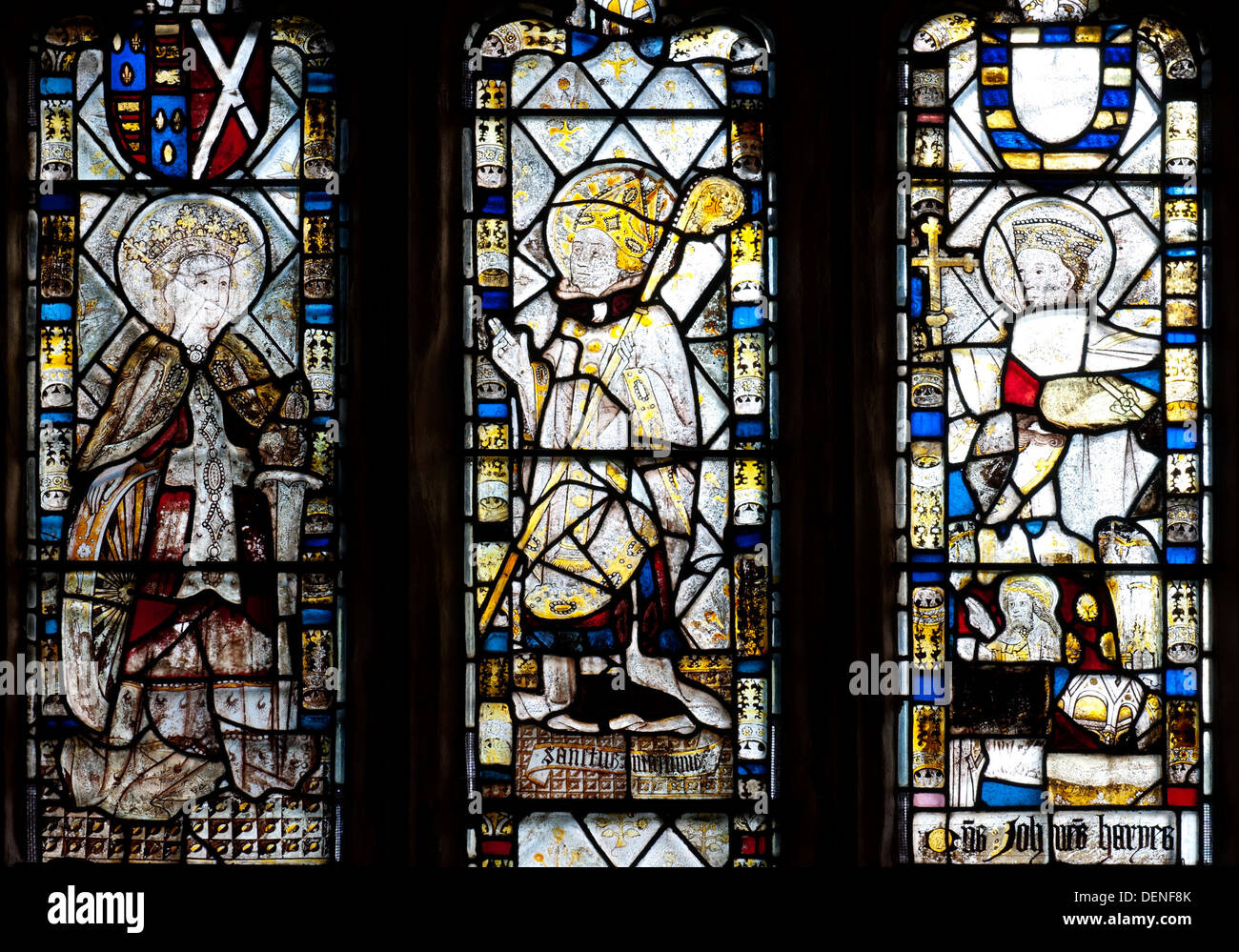Medieval stained glass, St. James Church, Oddingley, Worcestershire ...