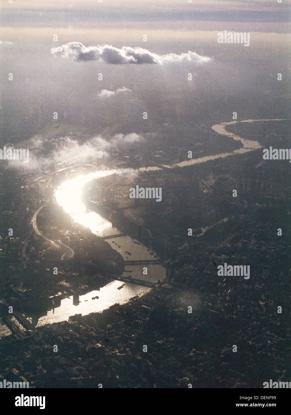 View from an aeroplane window overlooking River Thames in South West ...