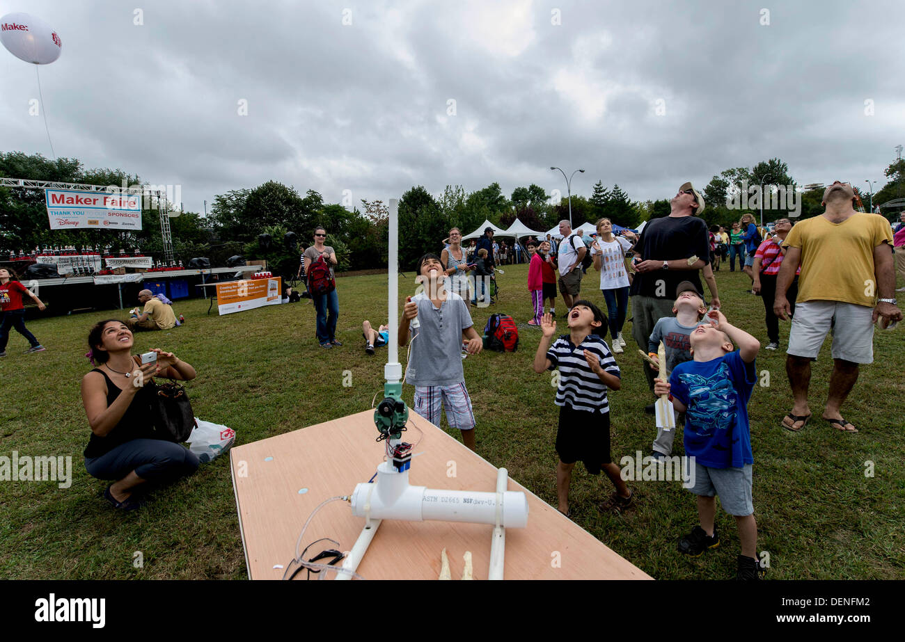 New York, NY, USA. 21st Sep, 2013. Children launch rockets with ...